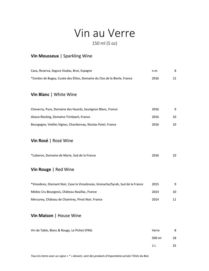 Carte des vins