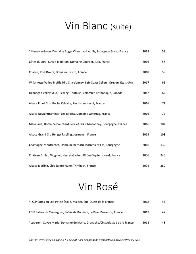 Carte des vins